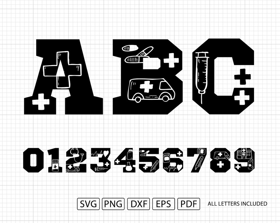Healthcare Font Cut Files Doctor Numbers Nurse Letters All - Etsy