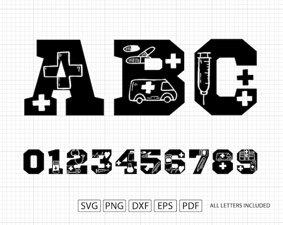 Healthcare Font Cut Files Doctor Numbers Nurse Letters All | Etsy