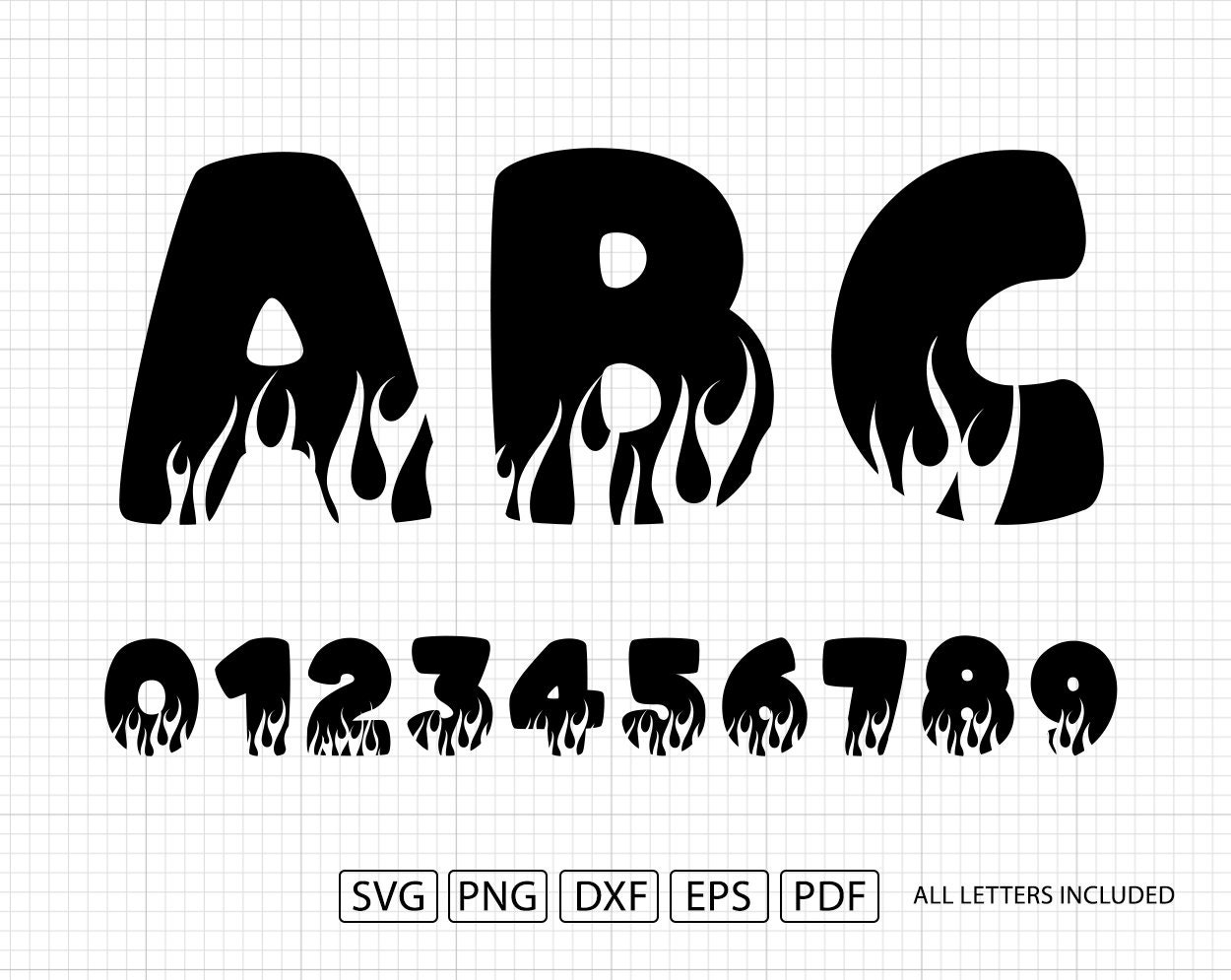 Fire Font Cut Files, Flames Numbers, Flames Letters, All Letters SVG ...