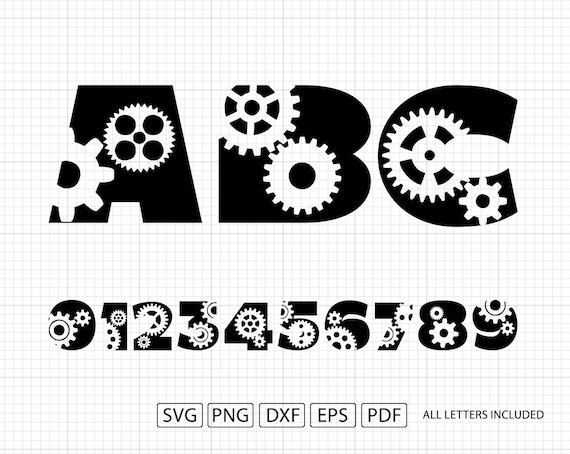 Engineer Font Cut Files Gear Numbers Gear Letters All | Etsy