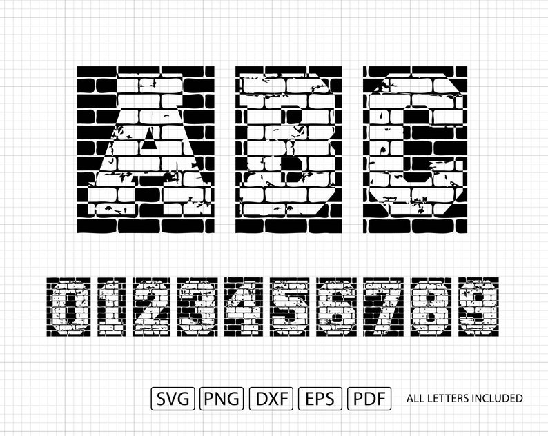 Brick Wall Font Cut Files Brick Numbers Brick Letters All - Etsy