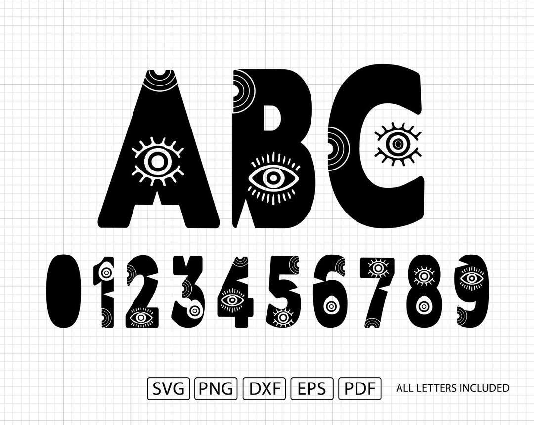 Evil Eye Font Cut Files, Evil Numbers, Eyes Letters, All Letters SVG ...