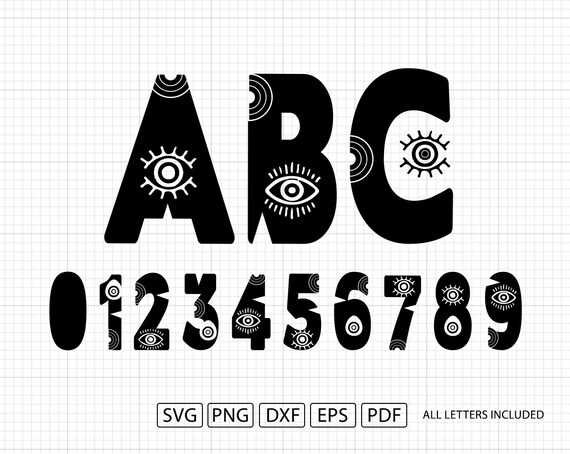 Evil Eye Font Cut Files Evil Numbers Eyes Letters All - Etsy