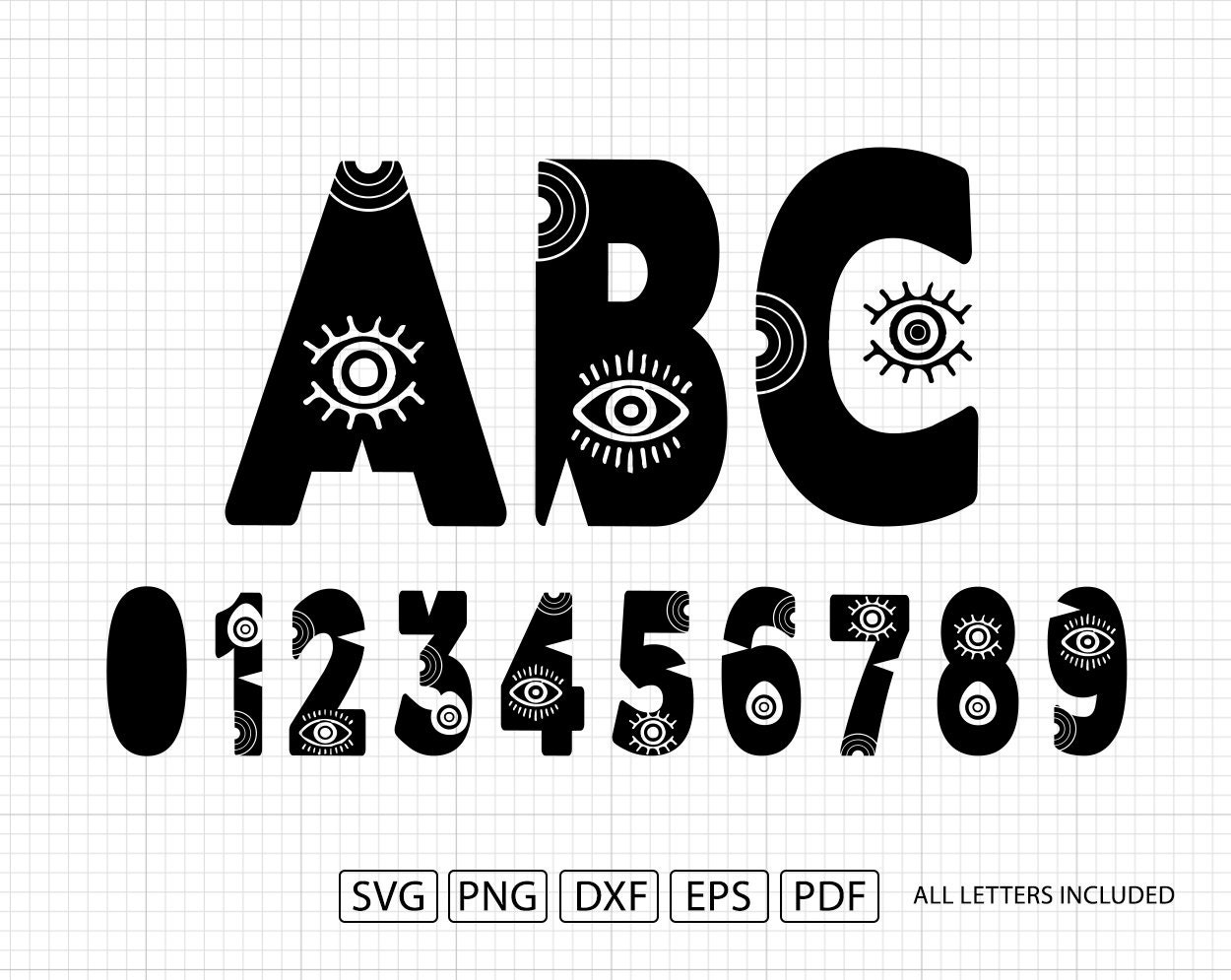 Evil Eye Font Cut Files Evil Numbers Eyes Letters All - Etsy
