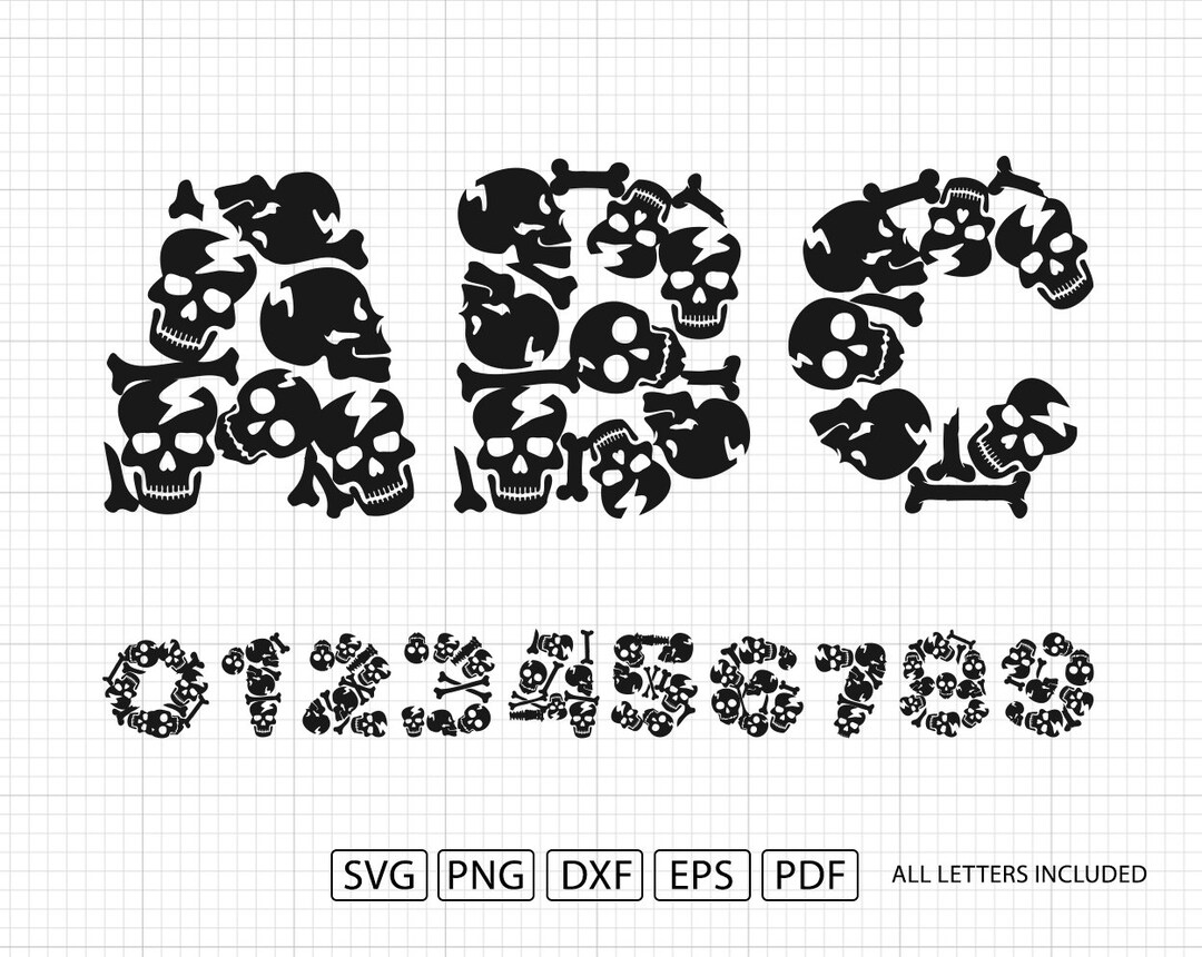 Skull Font Cut Files, Bones Font, Skeleton Numbers, Skeleton Letters ...