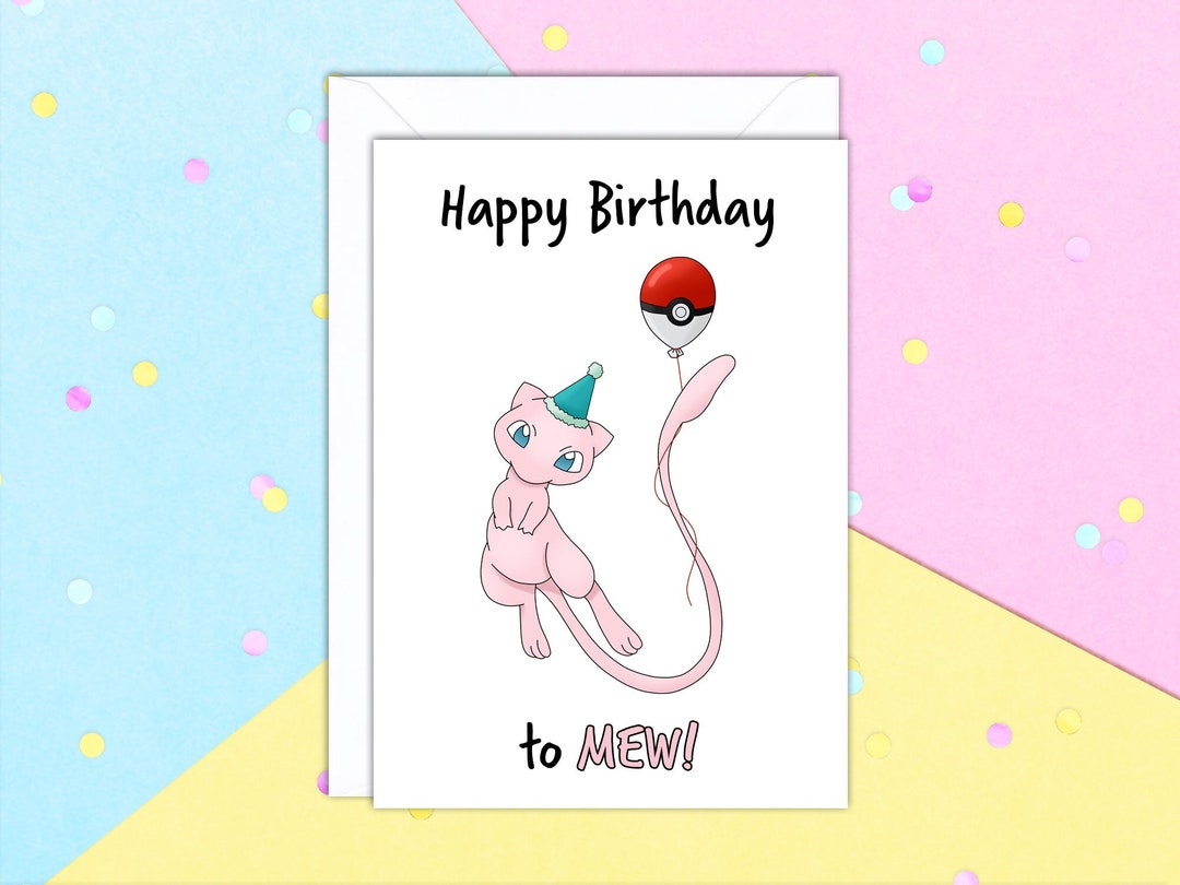 Happy Birthday to Mew Pokemon A5 Happy Birthday Greeting Card With ...
