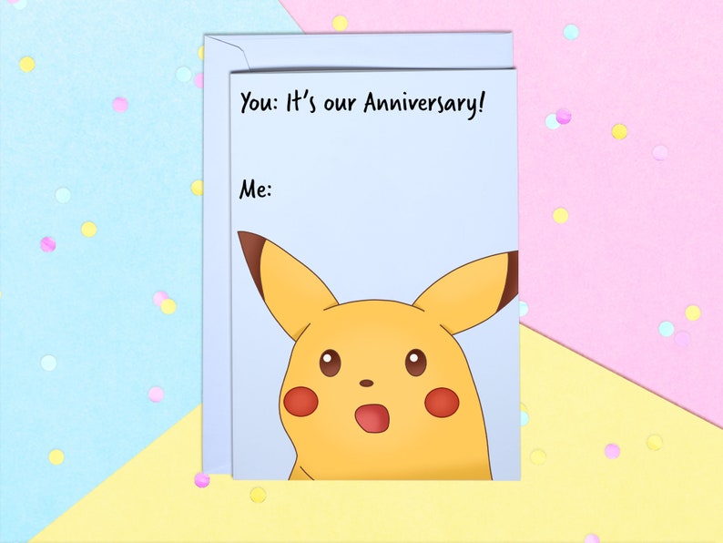 Shocked Pikachu A5 Anniversary Greeting card with white | Etsy