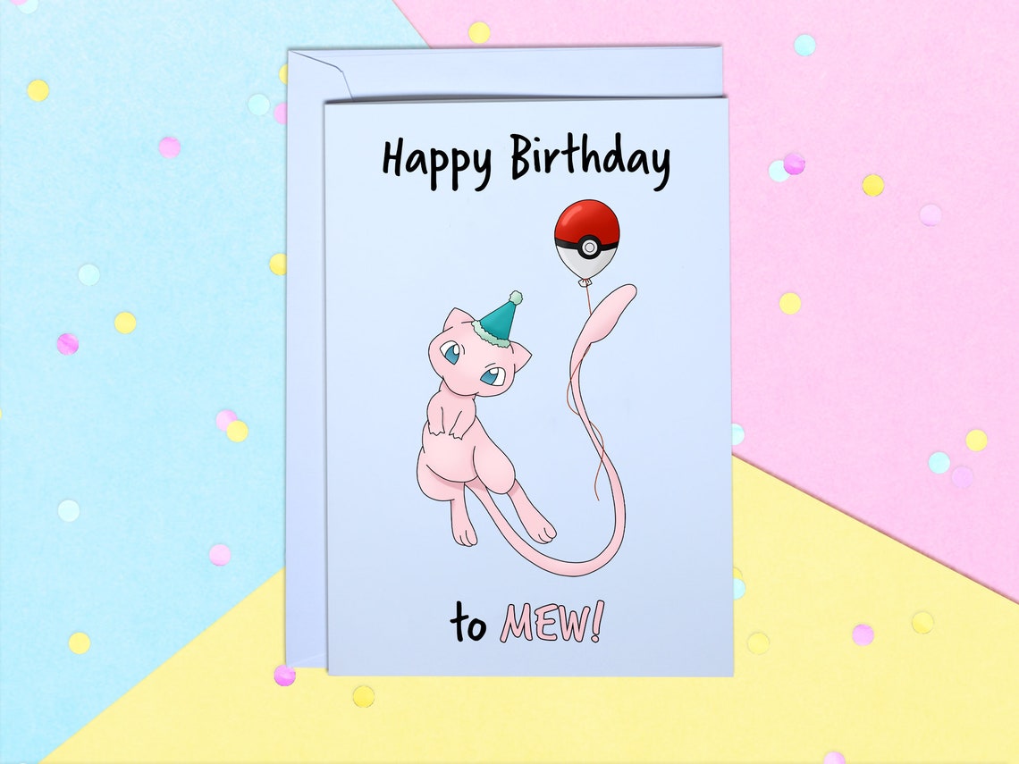 Happy Birthday To Mew Pokemon A5 Happy Birthday Greeting card | Etsy