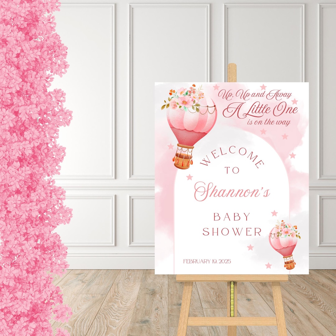 Pink Hot Air Balloon Baby Shower Welcome Sign Pink Hot Air Balloon ...