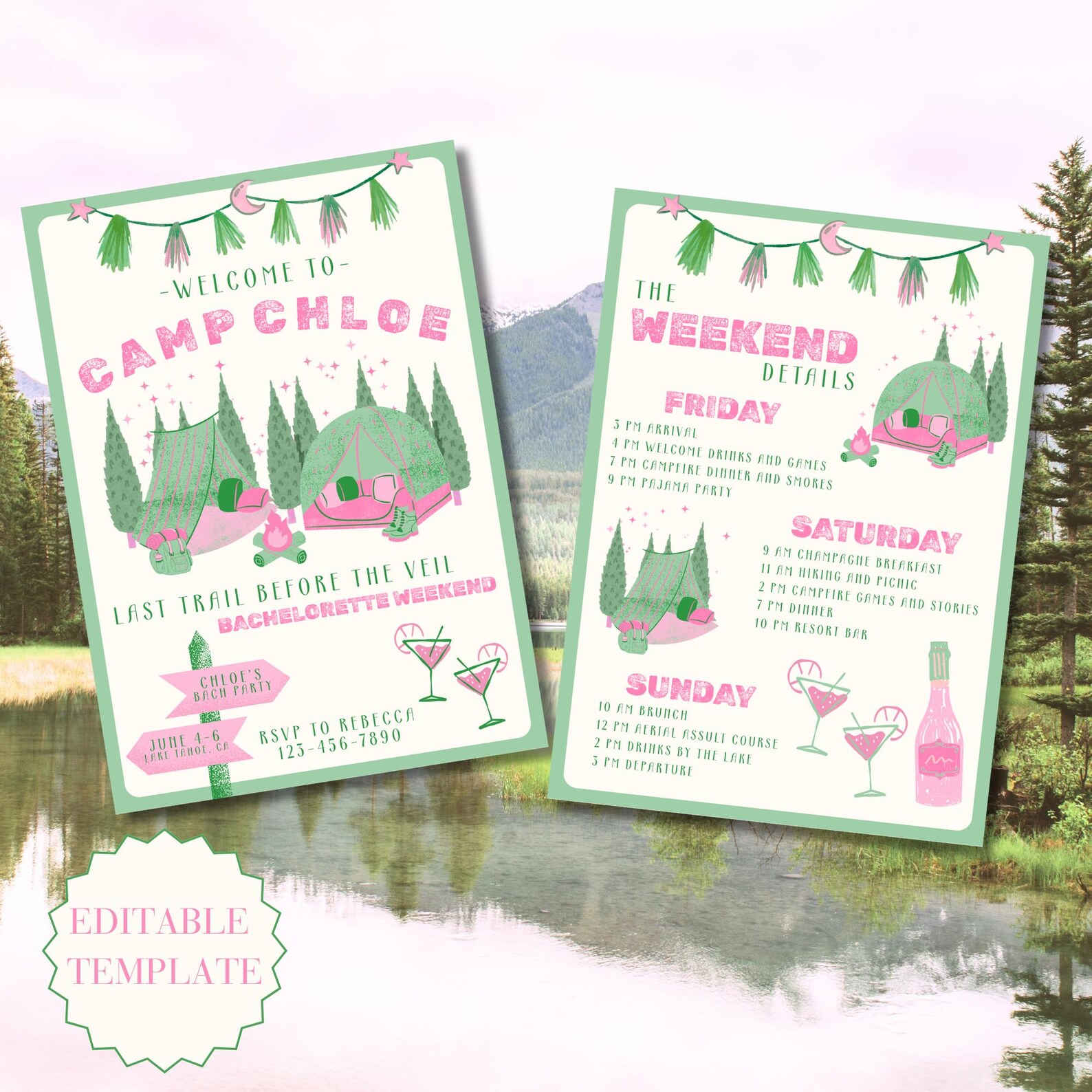 Camp Bachelorette Party Invite and Itinerary Template Camping Hen Party ...