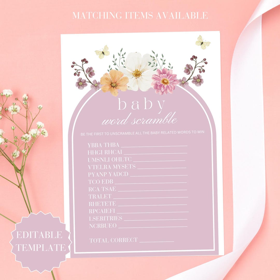 Baby Word Scramble Baby Shower Game Wildflower Baby Shower Printable ...