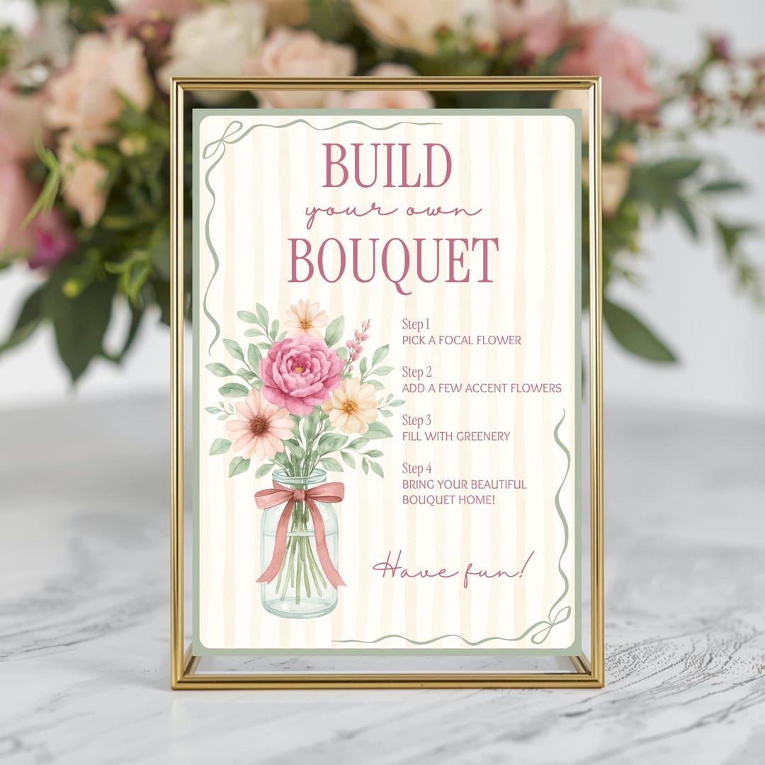Build Your Own Bouquet Bar Sign Editable Canva Template Sage Green ...