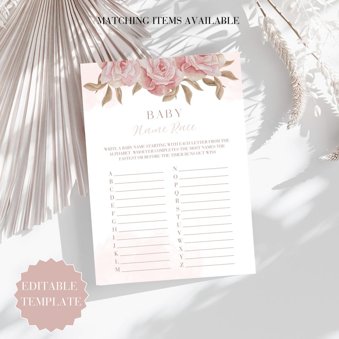 Baby Name Race Baby Shower Game Blush Pink Floral Baby Shower Printable ...