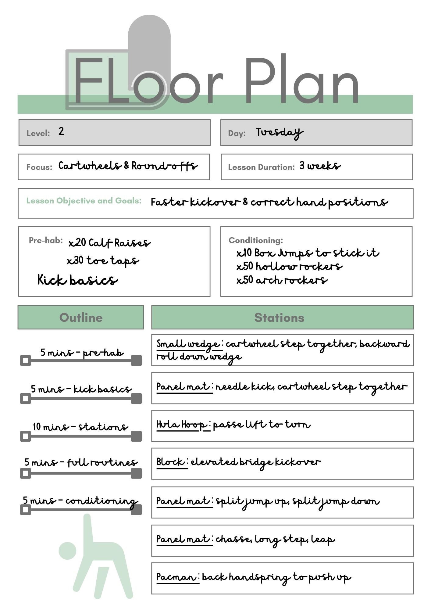 Gymnastics Lesson Plan Template | Printable or Note App | for Coaches ...