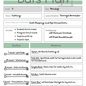 Gymnastics Lesson Plan Template | Printable or Note App | for Coaches ...