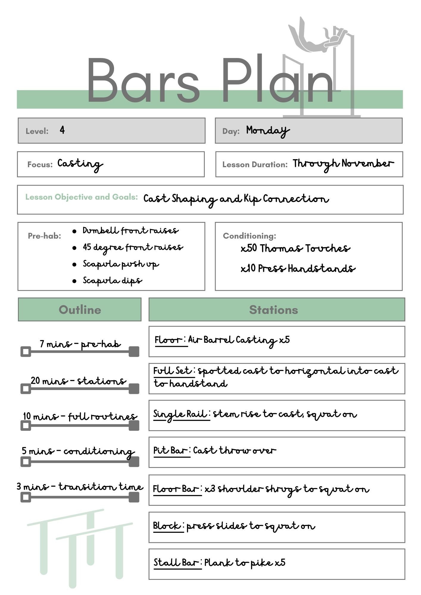 Gymnastics Lesson Plan Template | Printable or Note App | for Coaches ...