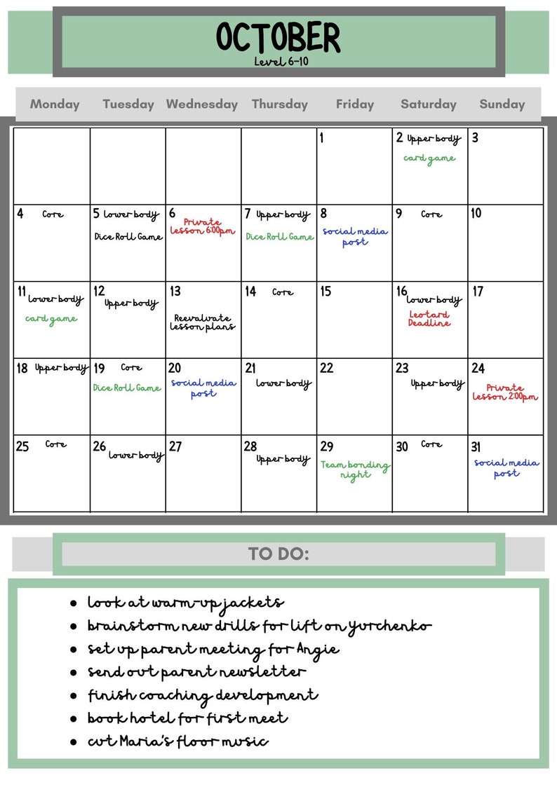 Gymnastics Lesson Plan Template | Printable or Note App | for Coaches ...