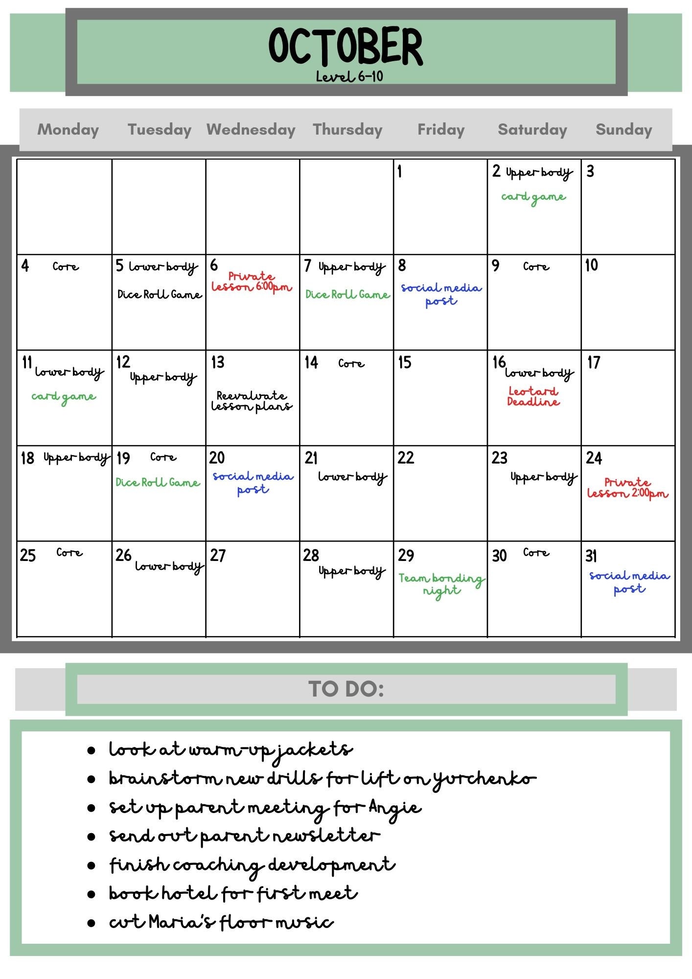 Gymnastics Lesson Plan Template | Printable or Note App | for Coaches ...