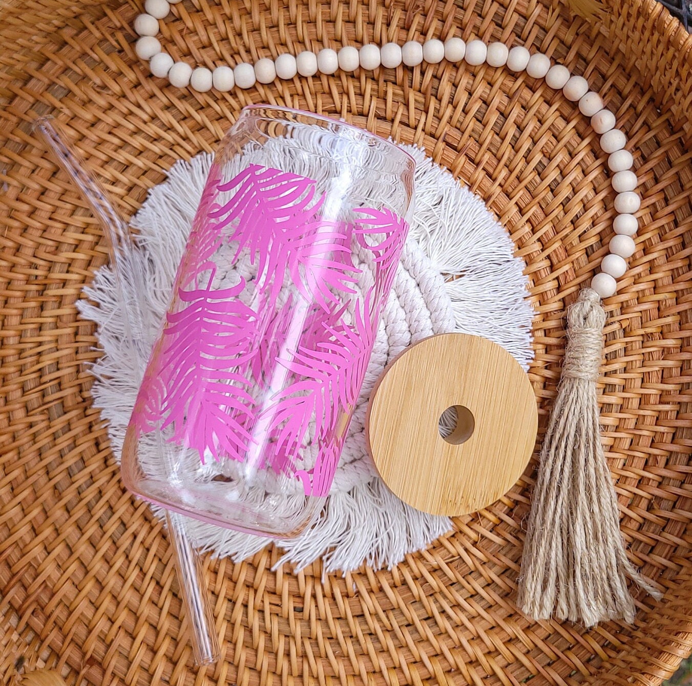 Custom Summer Glass Tumbler, Palm Tree Glass Cup, Palm Glass Mug, Summer Vibes Iced Coffee Glass ...