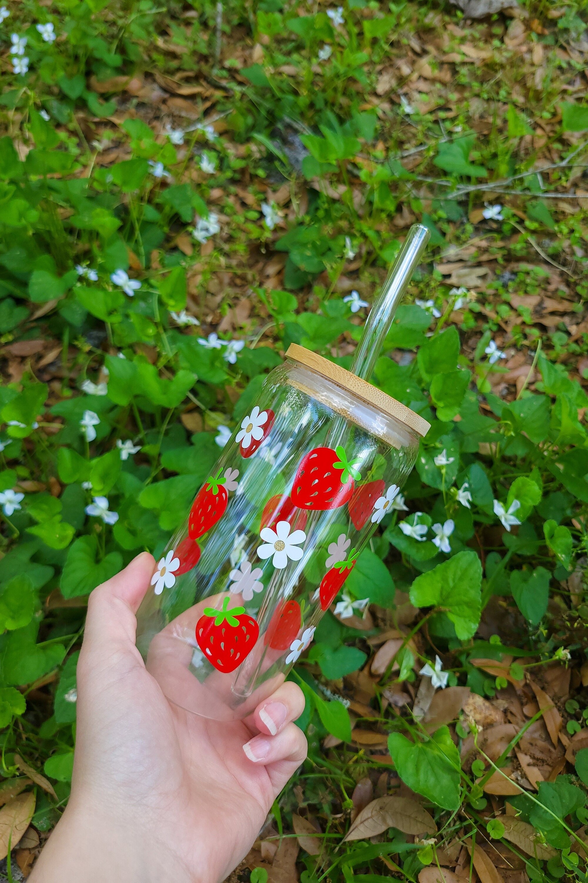 Summer Fruit Glass Cups, Daisy Iced Coffee Cups, Summer Aesthetic Glass ...