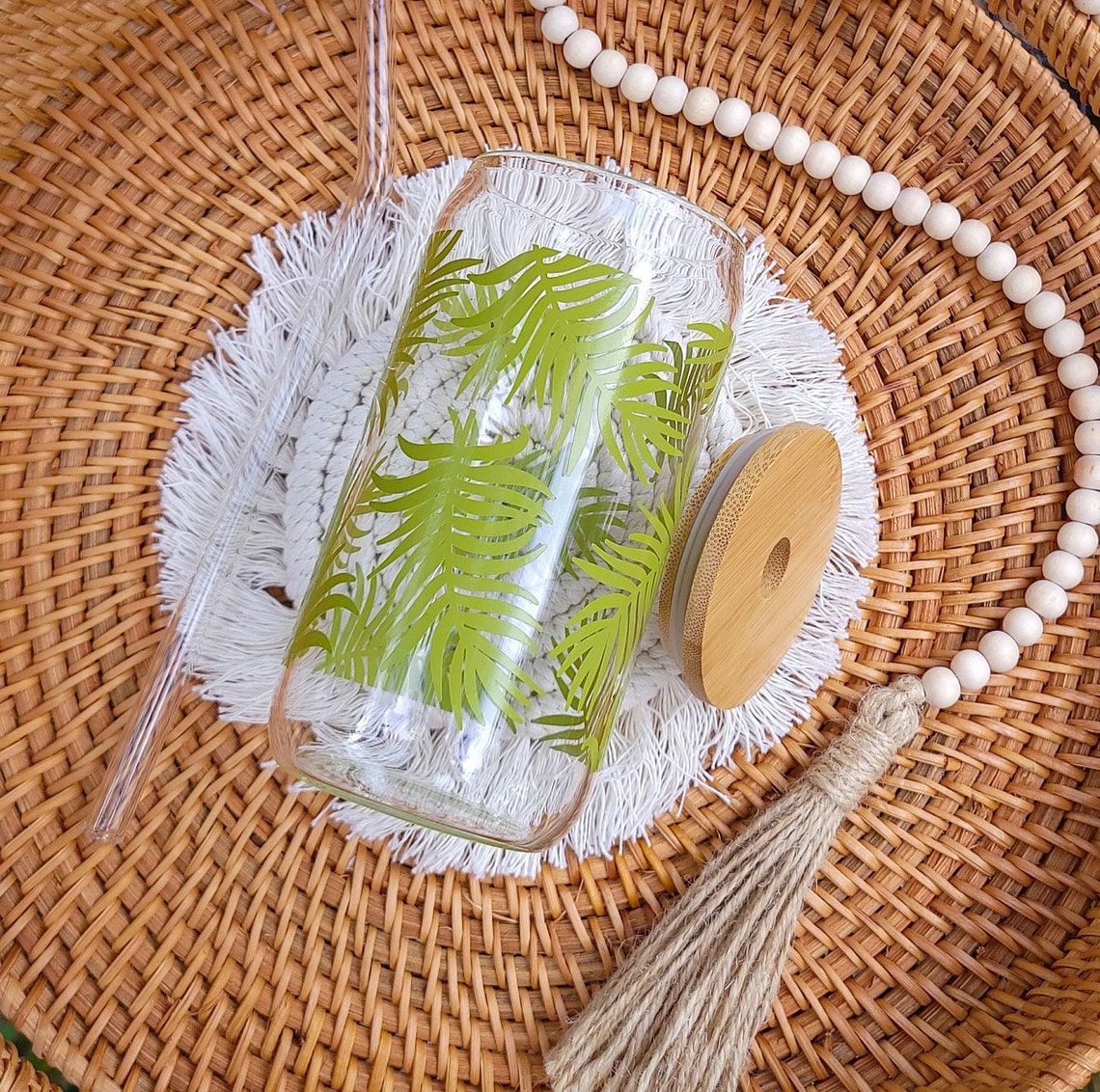 Custom Summer Glass Tumbler, Palm Tree Glass Cup, Palm Glass Mug ...