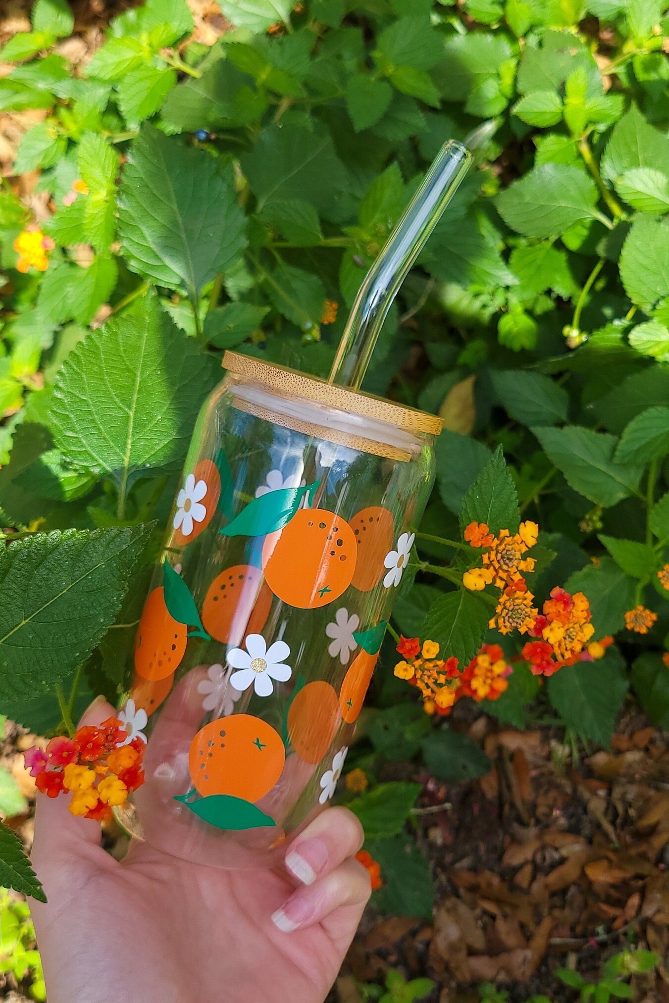 Summer Fruit Glass Cups, Daisy Iced Coffee Cups, Summer Aesthetic Glass ...