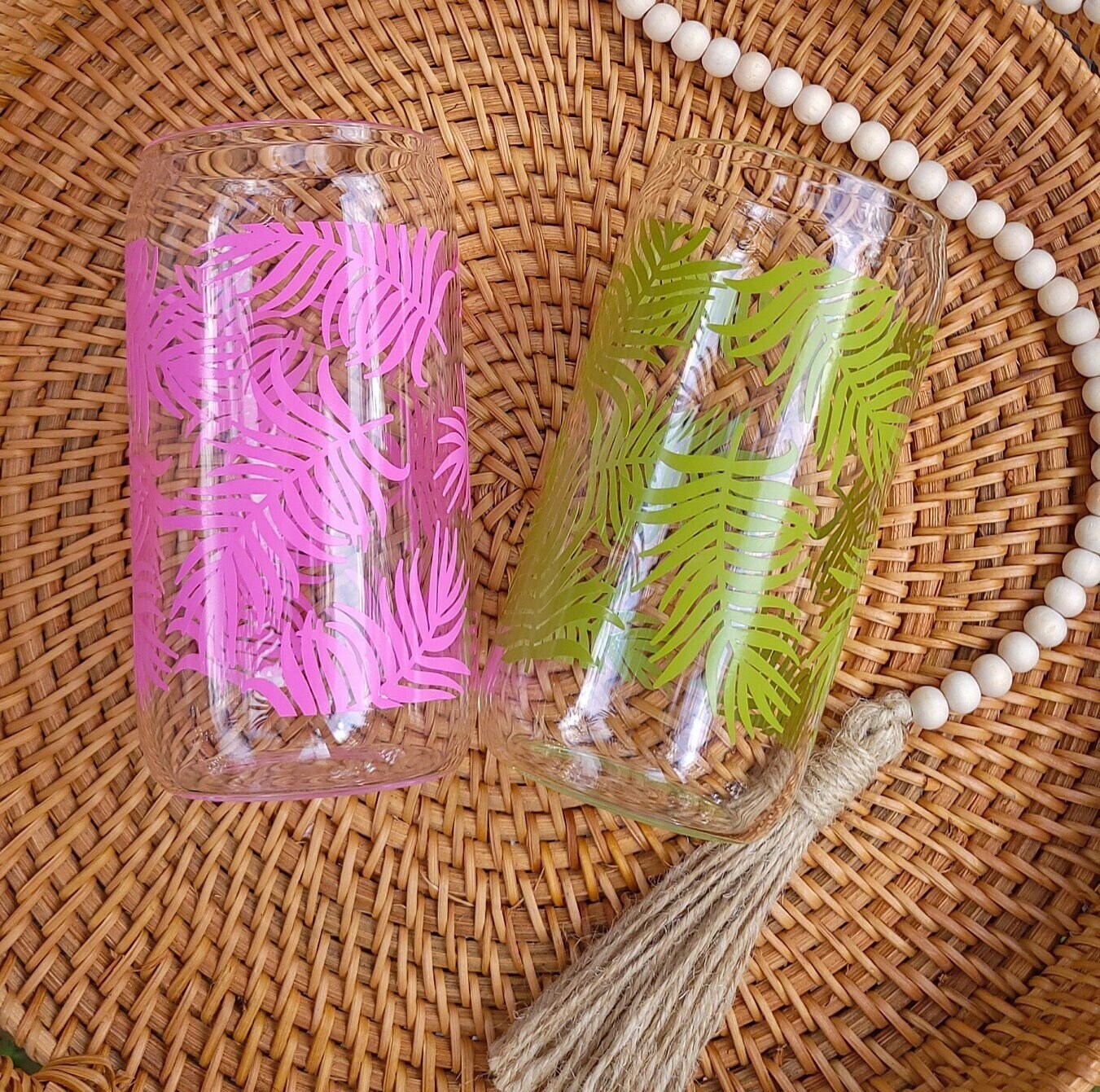 Custom Summer Glass Tumbler, Palm Tree Glass Cup, Palm Glass Mug ...