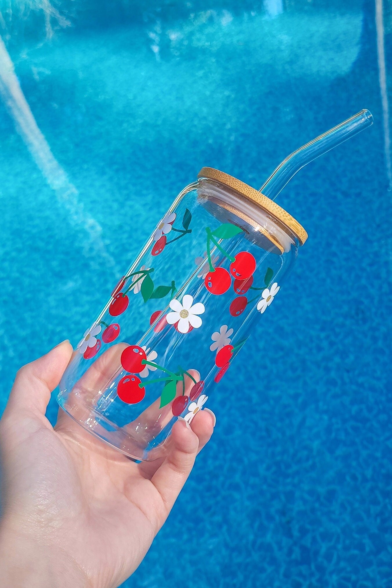 Summer Fruit Glass Cups, Daisy Iced Coffee Cups, Summer Aesthetic Glass ...