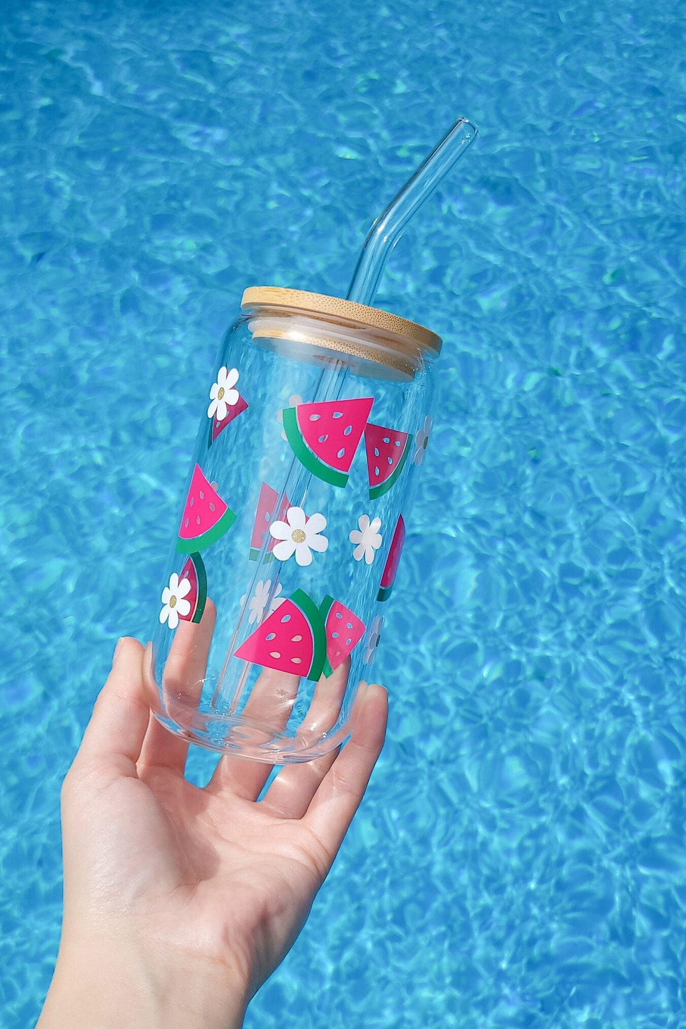 Summer Fruit Glass Cups, Daisy Iced Coffee Cups, Summer Aesthetic Glass ...