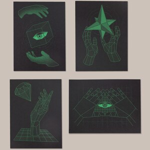 WIREFRAME PRINT SET, All 4 Screenprinted Posters, 9x12 Cyberpunk Tron ...