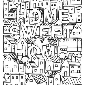 Home Sweet Home Coloring Pages | 2 Designs | 8.5 X 11 | Instant ...