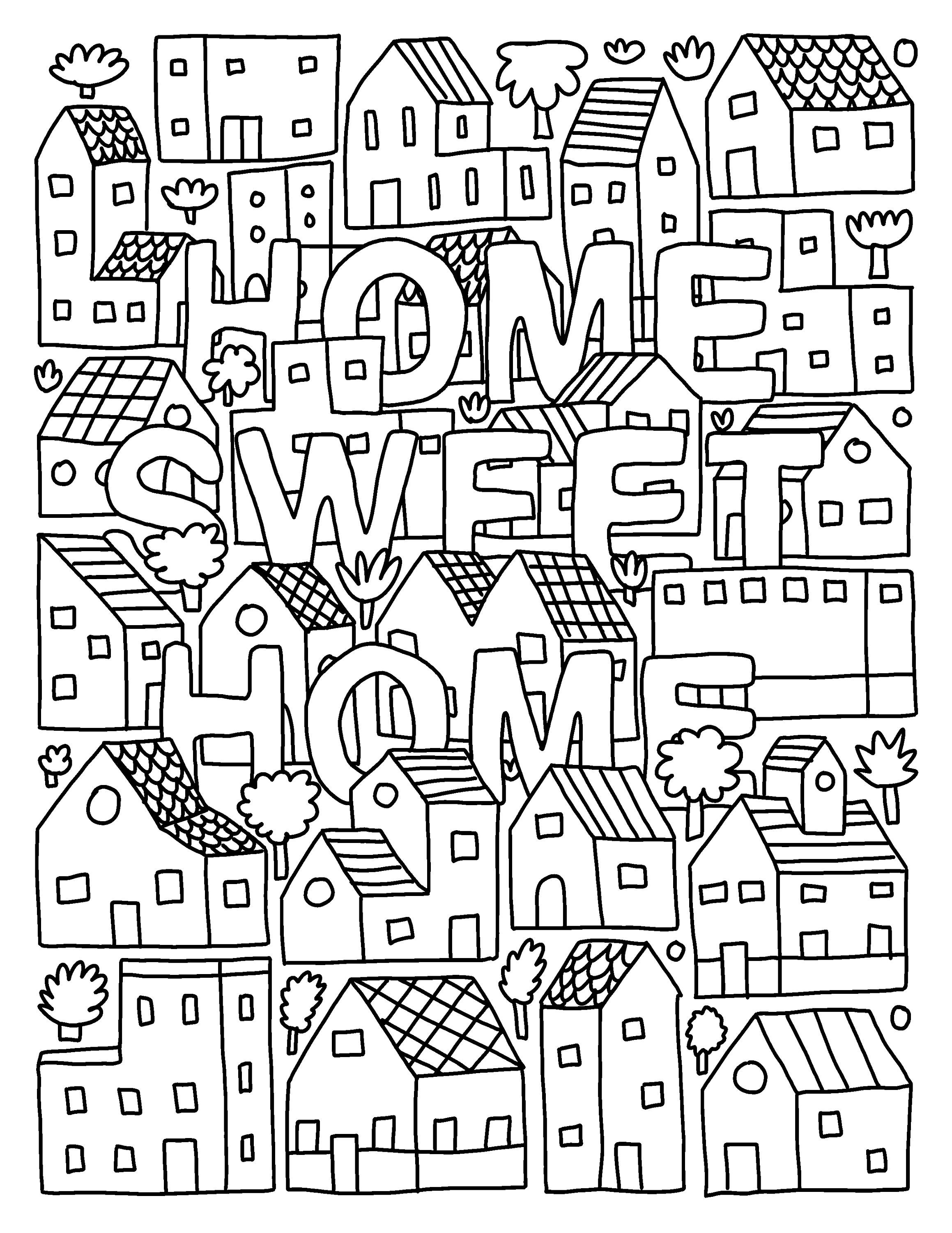 Home Sweet Home Coloring Pages 2 Designs 8.5 X 11 Instant Download PDF ...