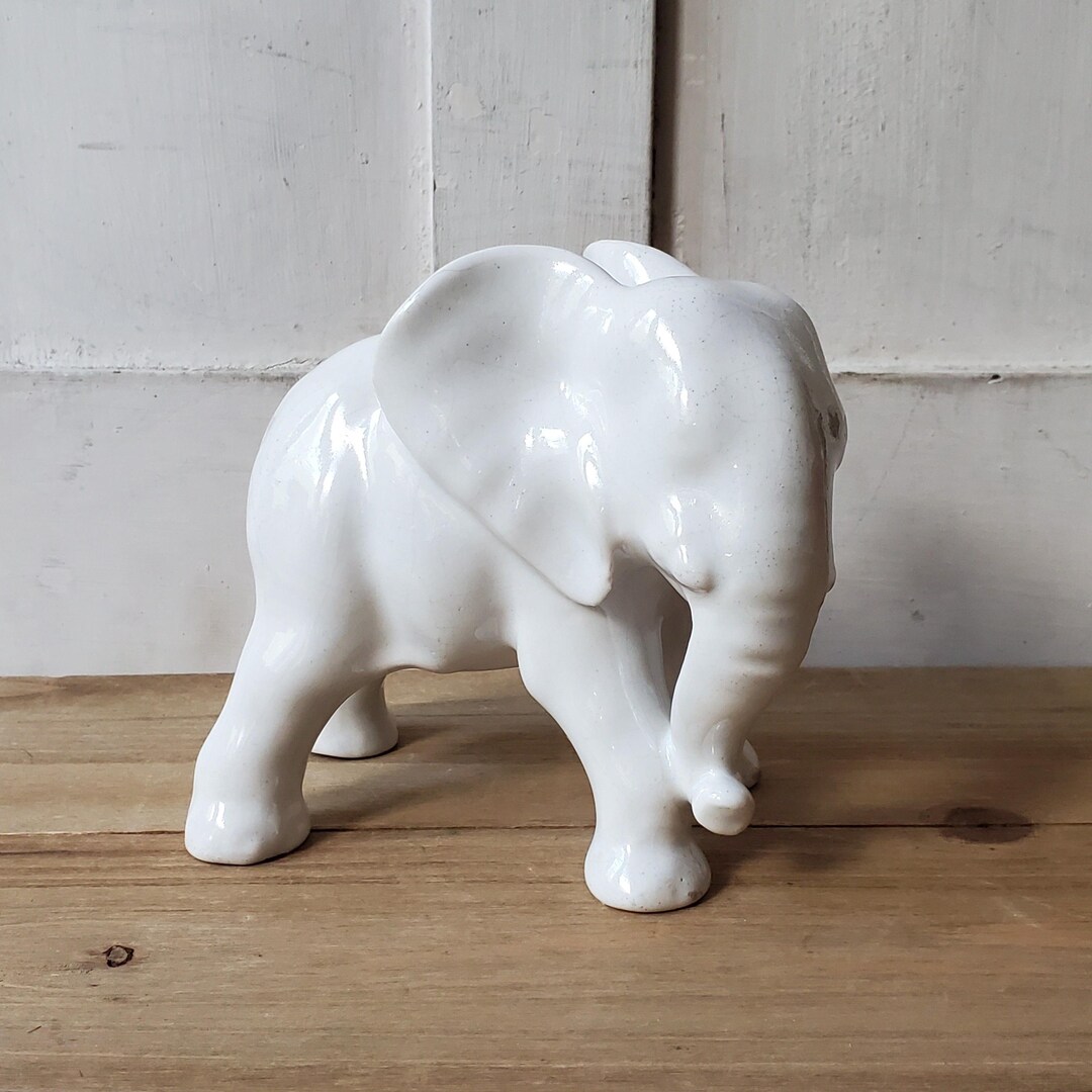 Vintage White Elephant Ceramic Figurine | Stamped | Crazing - Etsy