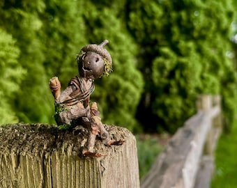 Oakie Acorn Elf Couple Sitting on a Log, Talking. A Figurine That Would ...