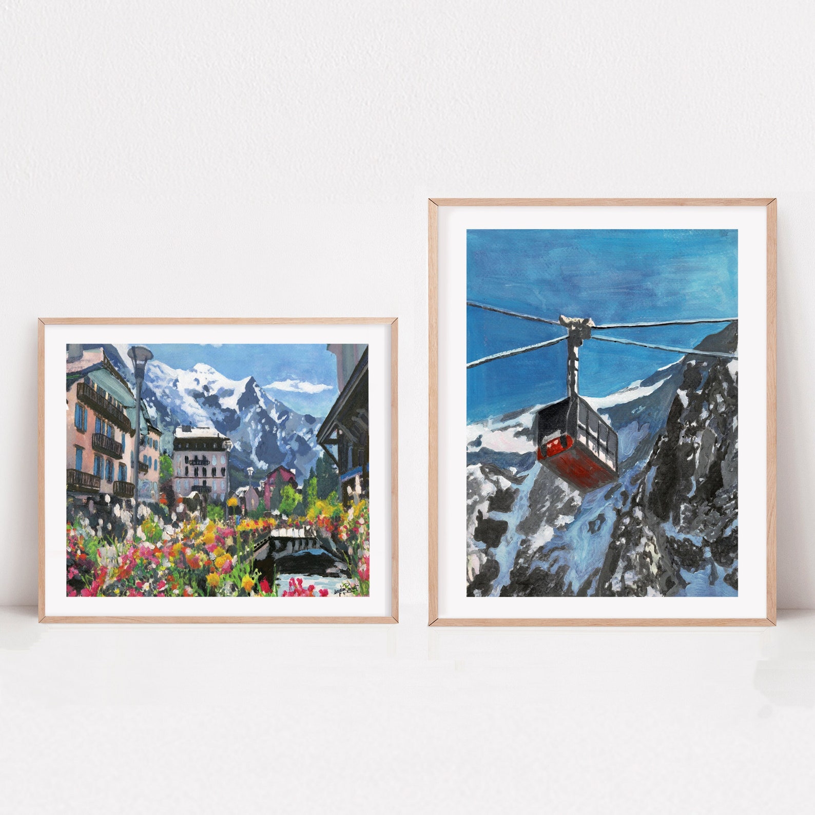 Set of 2 Mont Blanc Mountain Artwork, 2 Chamonix Painting Print, French ...