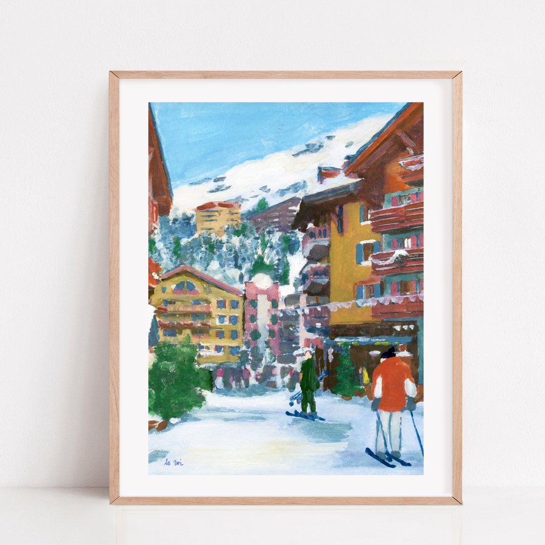 French Alps Les Arcs Painting Art Print, Paradiski Ski Resort, Ski ...