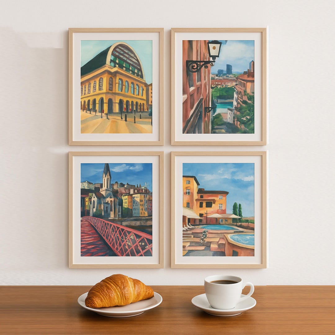 Lyon Cityscape Art Print Set, French Architecture Watercolor Painting ...