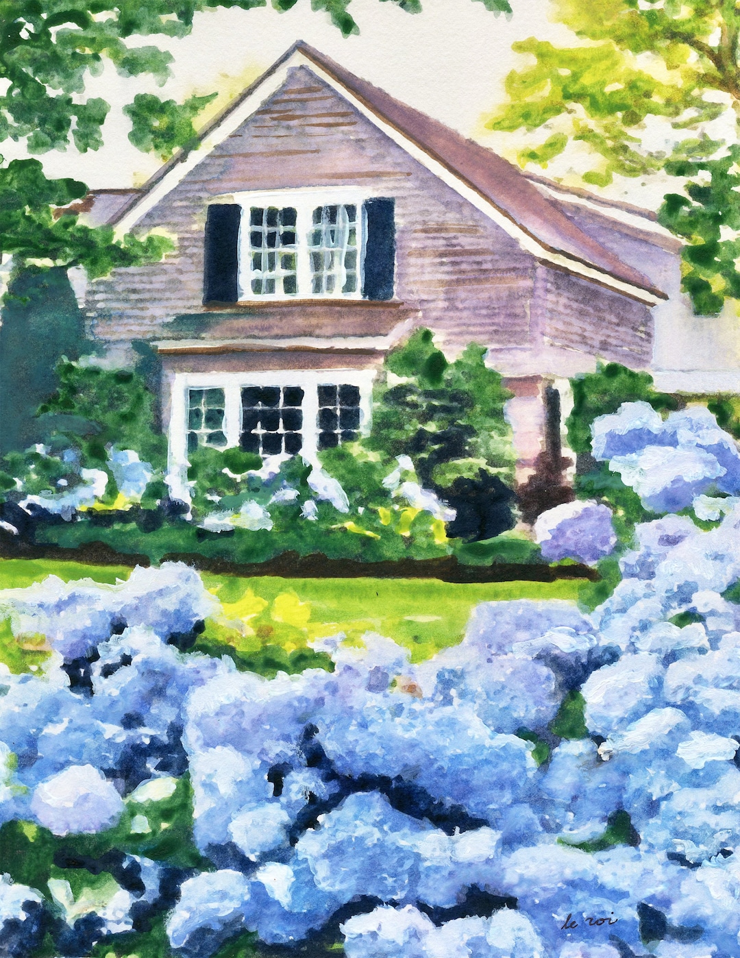 Nantucket Painting, Nantucket Gift, Blue Hydrangeas Painting, Nantucket ...