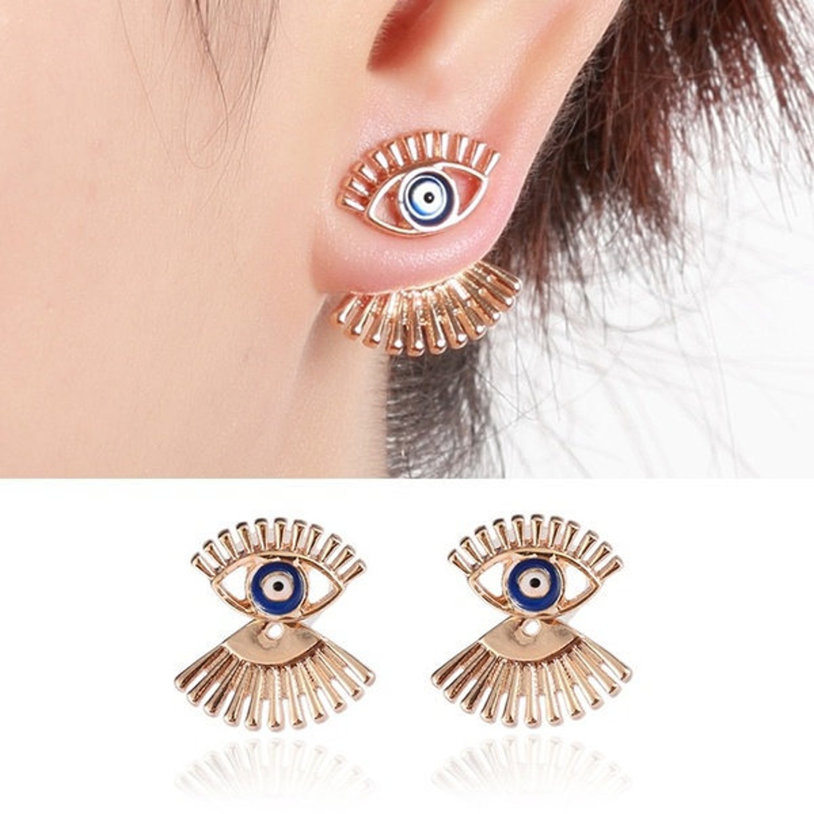 SILVER Evil Eye With Eyelashes Stud Earring, Nazar Evil Eye, Greek Evil ...