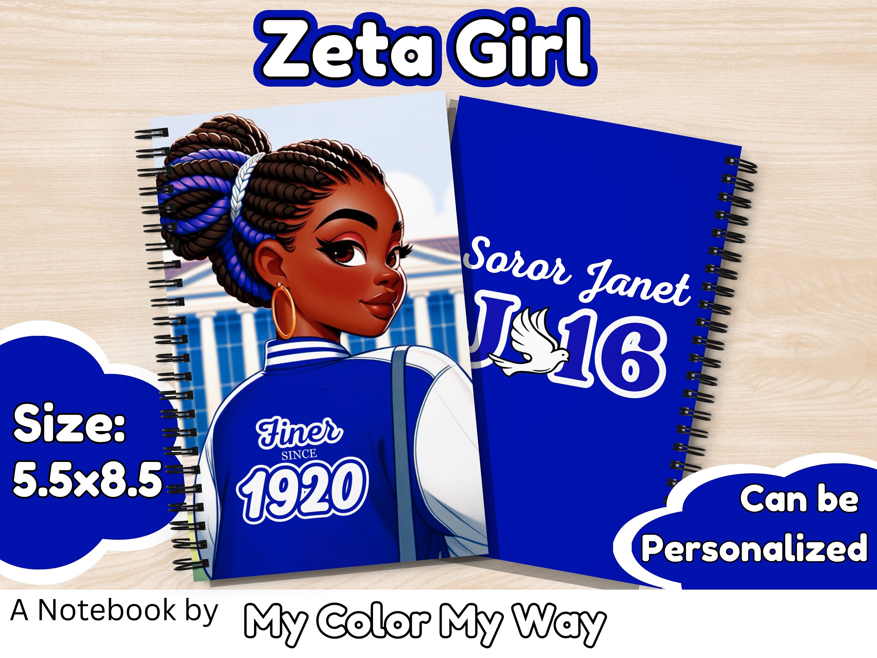 Zeta Girl II: Personalized Zeta Phi Beta Spiral Notebook (dotted Paper ...