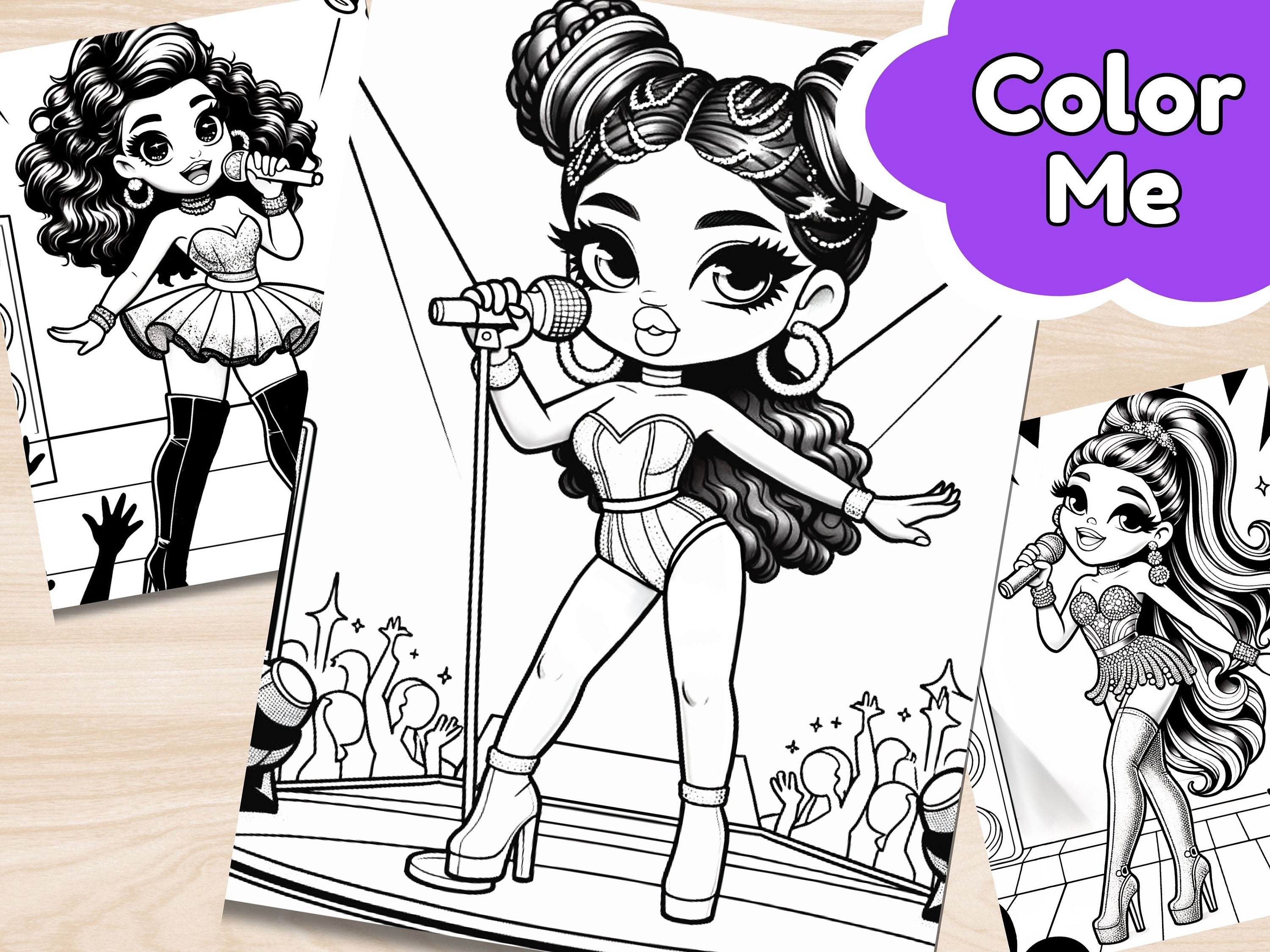 Pop Star Diva in Color: Black Pop Star Coloring, Birthday Party ...