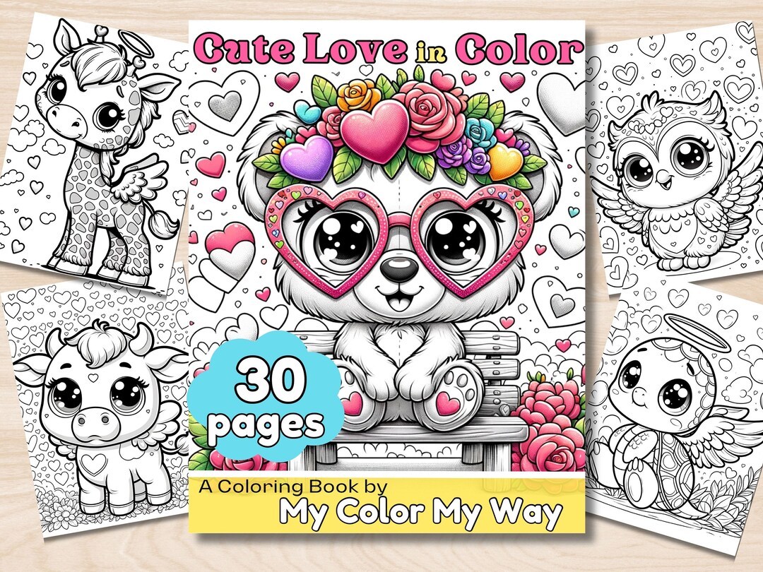 Cute Love in Color: A Valentine's Day Coloring Adventure, Printable ...
