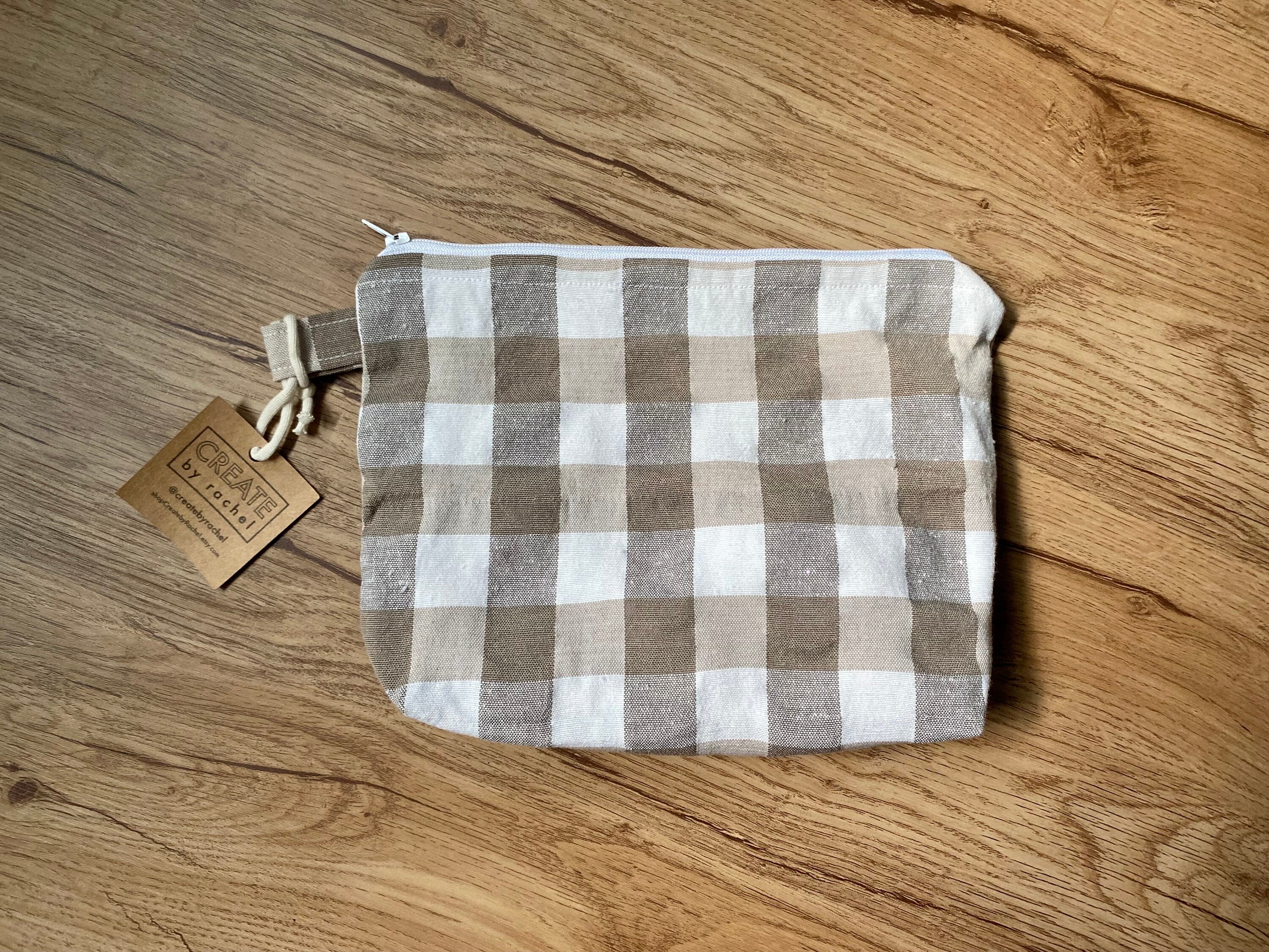 Beige Gingham Upcycled Zipper Pouch - Etsy