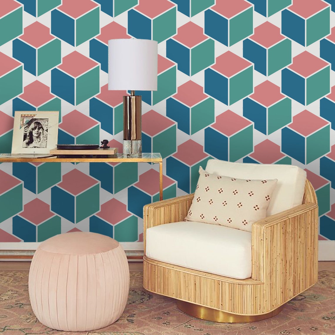 3D Geometry Block Pattern Wallpaper Mural Peel and Stick | Etsy