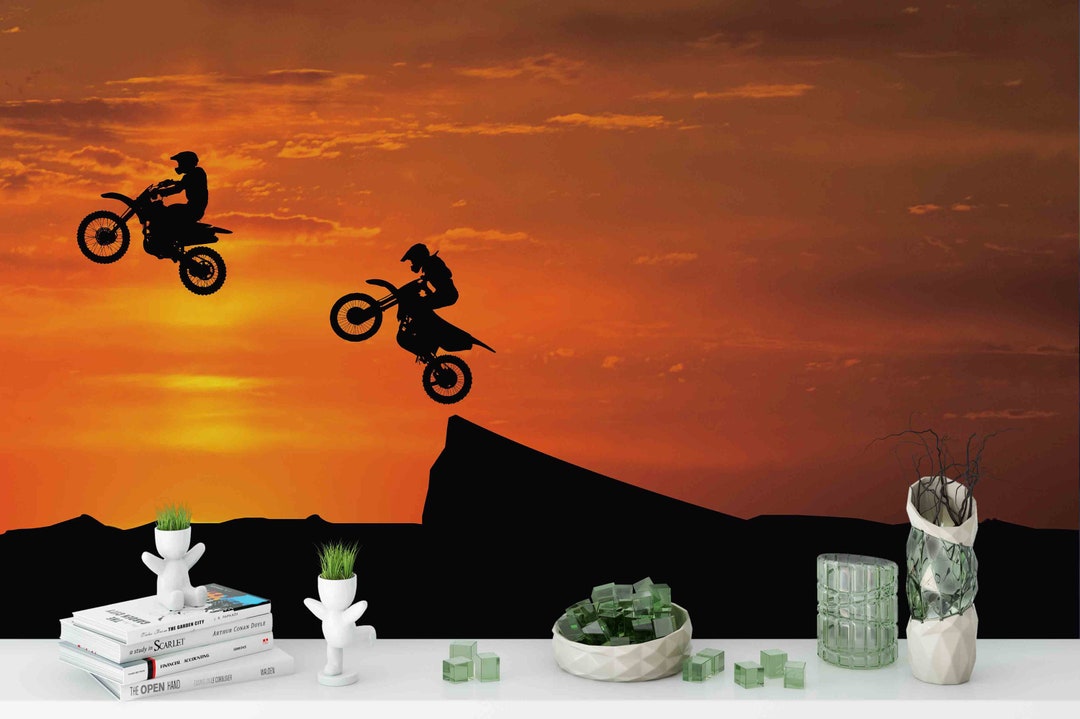3D Sunset Motorcycle Wallpaper Mural Peel and Stick Wallpaper - Etsy