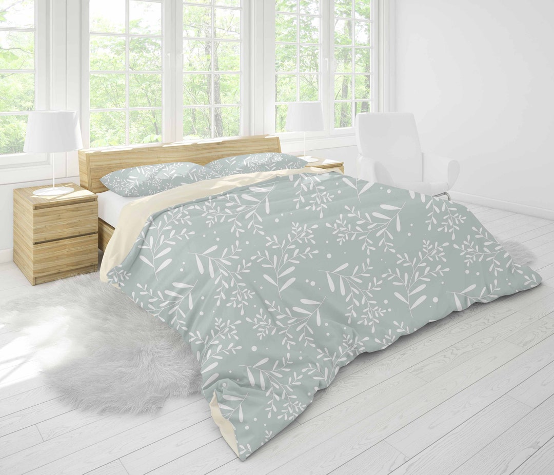 3D Leaves Duvet Covers Set Grey Quilt Cover Pattern Bedding - Etsy