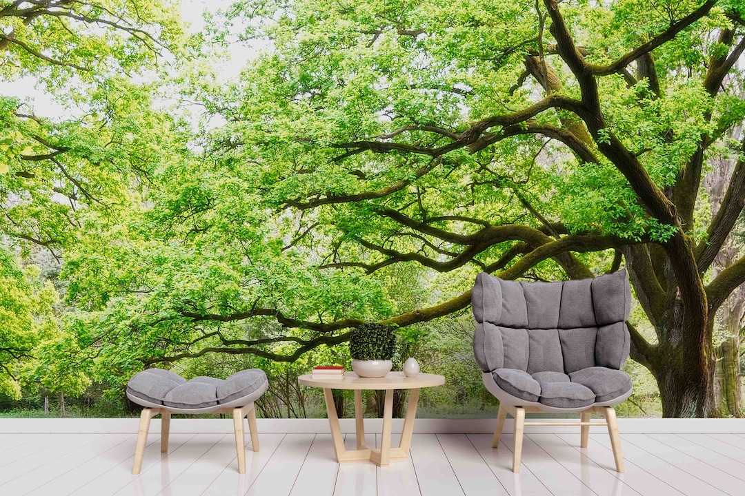 3D Big Tree Wall Art Green Wallpaper Living Room Wall Decor - Etsy