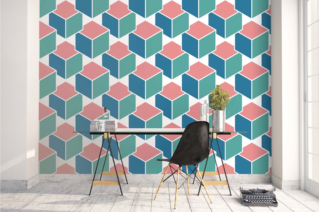 3D Geometry Block Pattern Wallpaper Mural Peel and Stick - Etsy