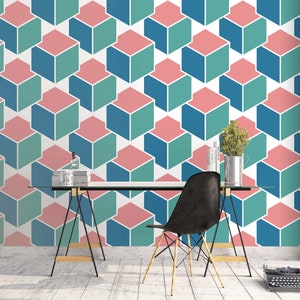3D Geometry Block Pattern Wallpaper Mural Peel and Stick - Etsy
