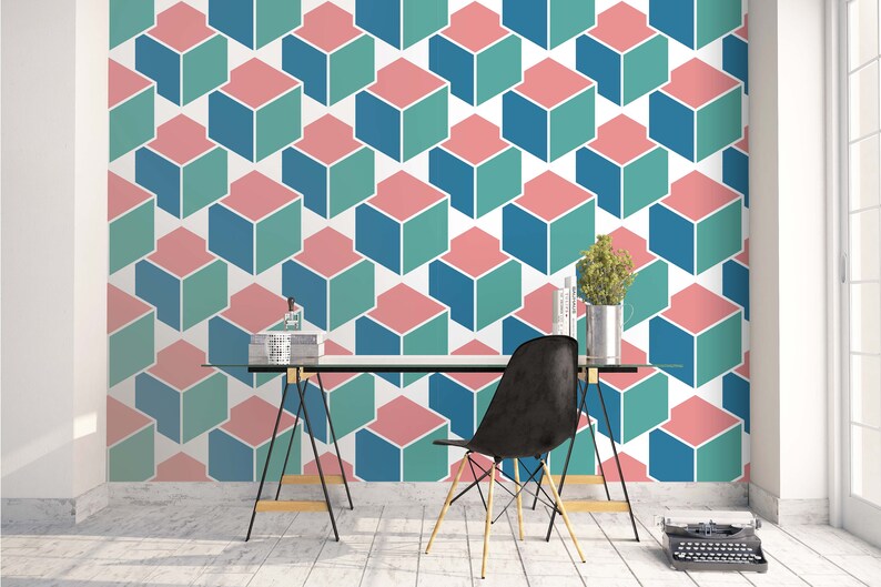 3D Geometry Block Pattern Wallpaper Mural Peel and Stick - Etsy